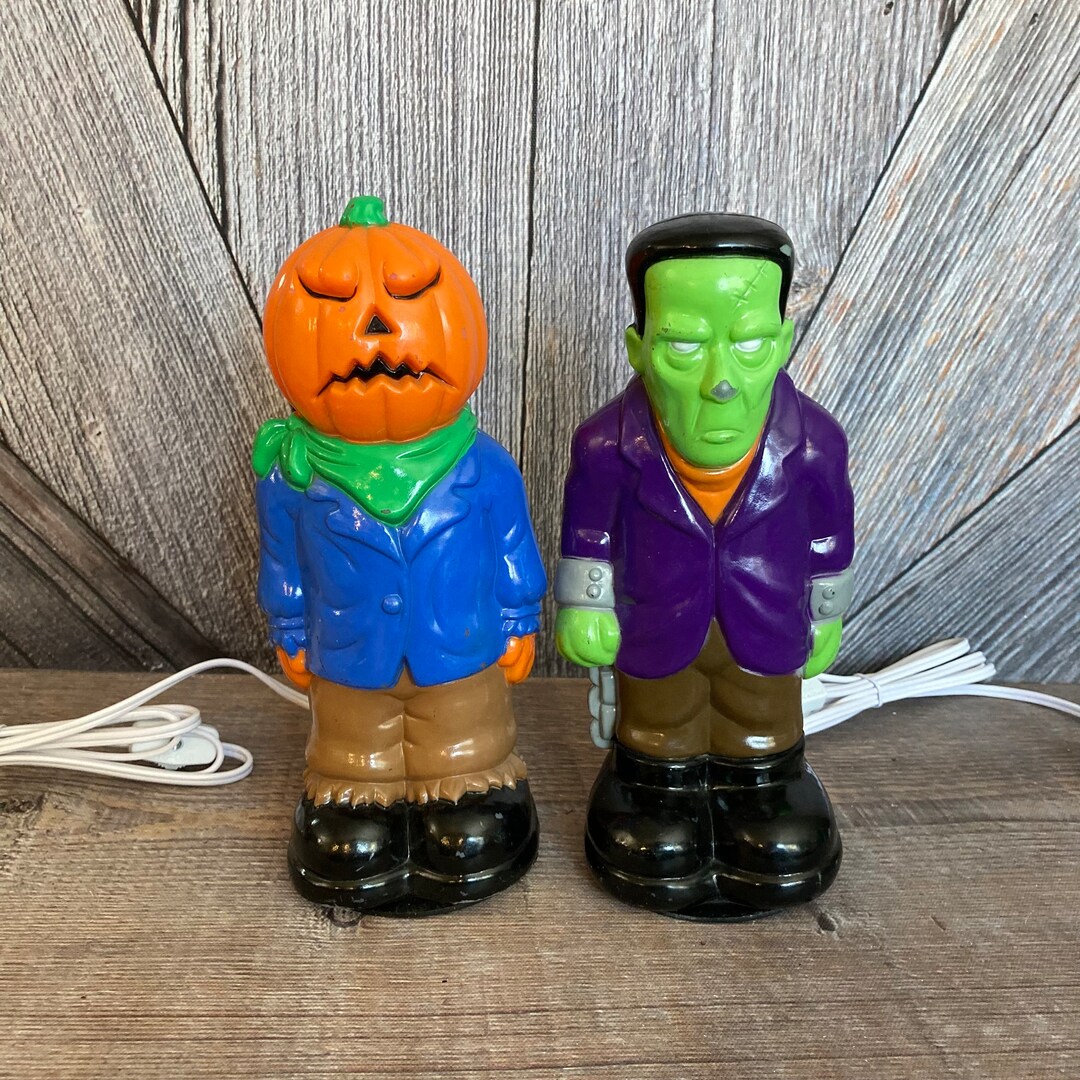 2 Vintage Halloween Blowmold Lights {blow Mold Frankenstein, Pumpkin ...