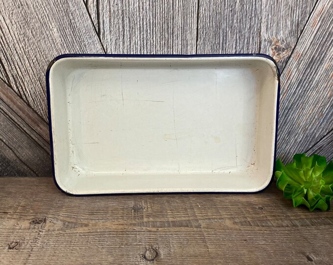 Vintage Refrigerator Enamel Pan Rectangular Bowl Drawer Vegetable 12 in ...