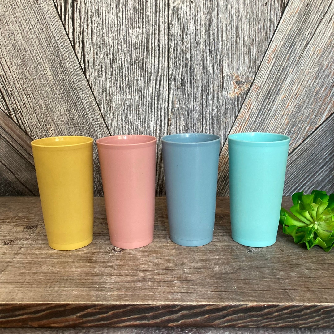 4 Vintage Tupperware Tumblers Cups Glasses Plastic Tupper Ware Storage ...