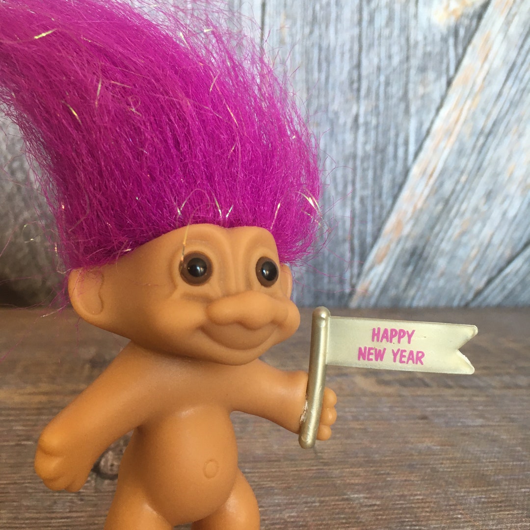 Vintage Happy New Year Troll Doll baby Troll With Pink Hair Russ Berrie ...