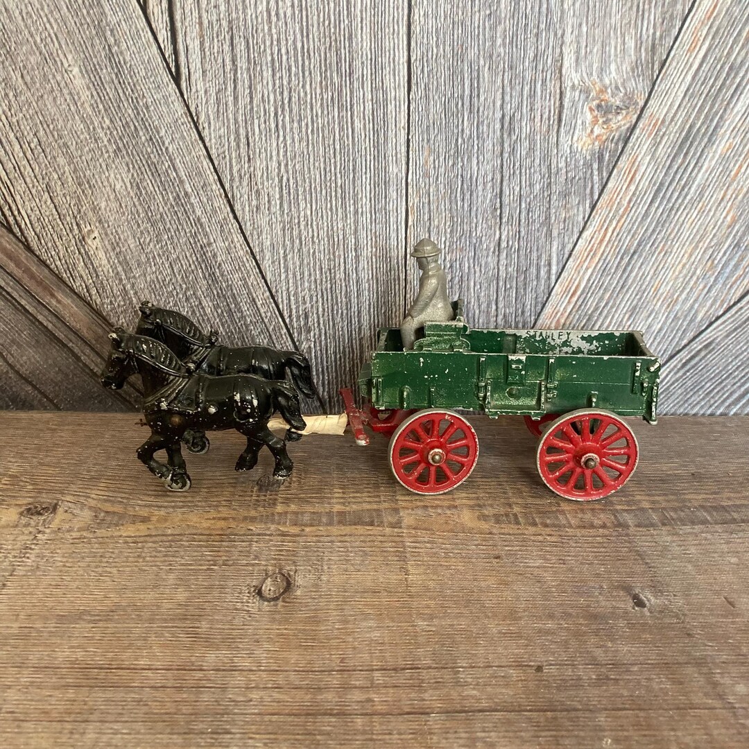 Vintage Stanley Toy Co Horse Drawn Wagon With Driver Toy, Cast Metal ...