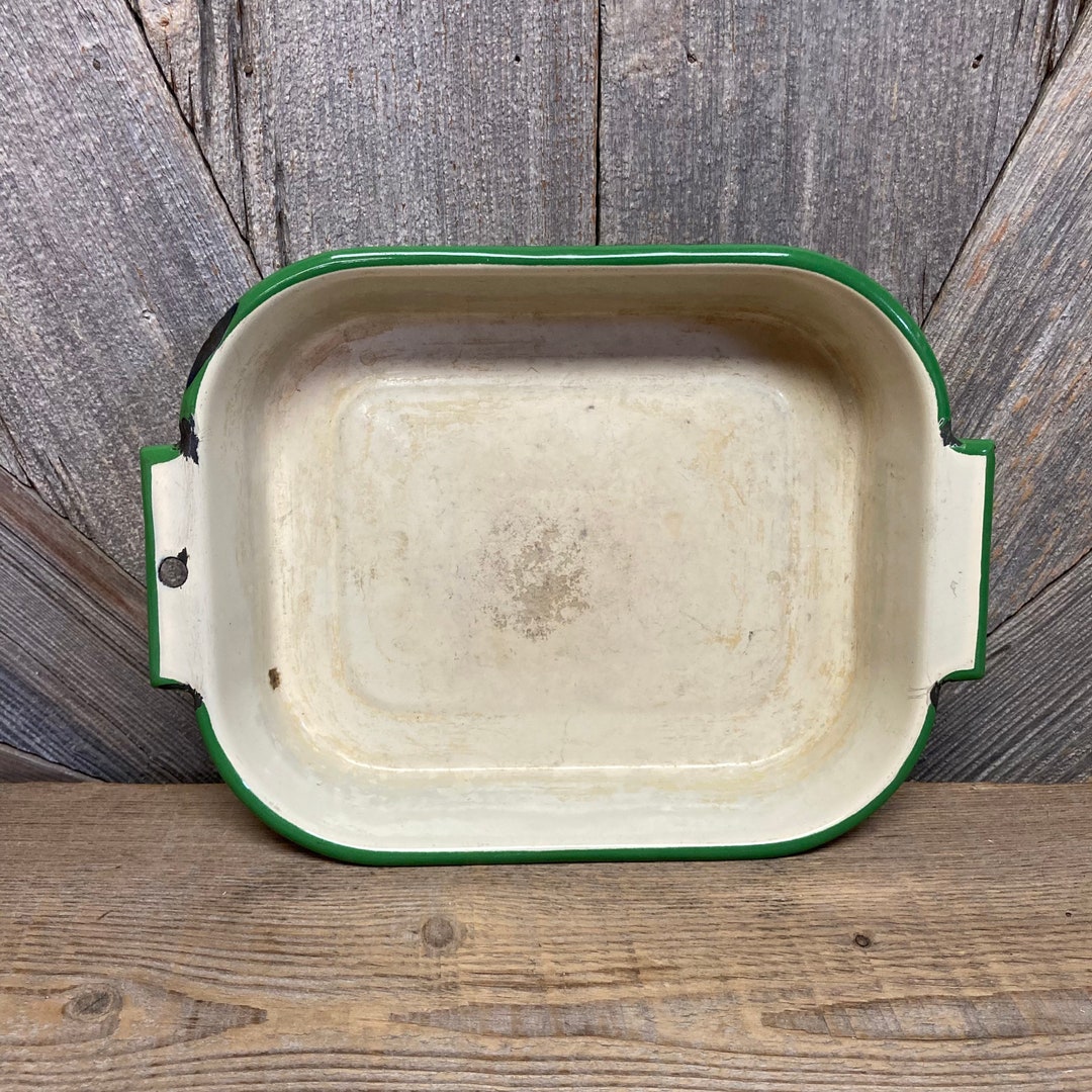 Vintage Enamel Pan Rectangular Bowl Refrigerator Drawer Rustic Wedding ...