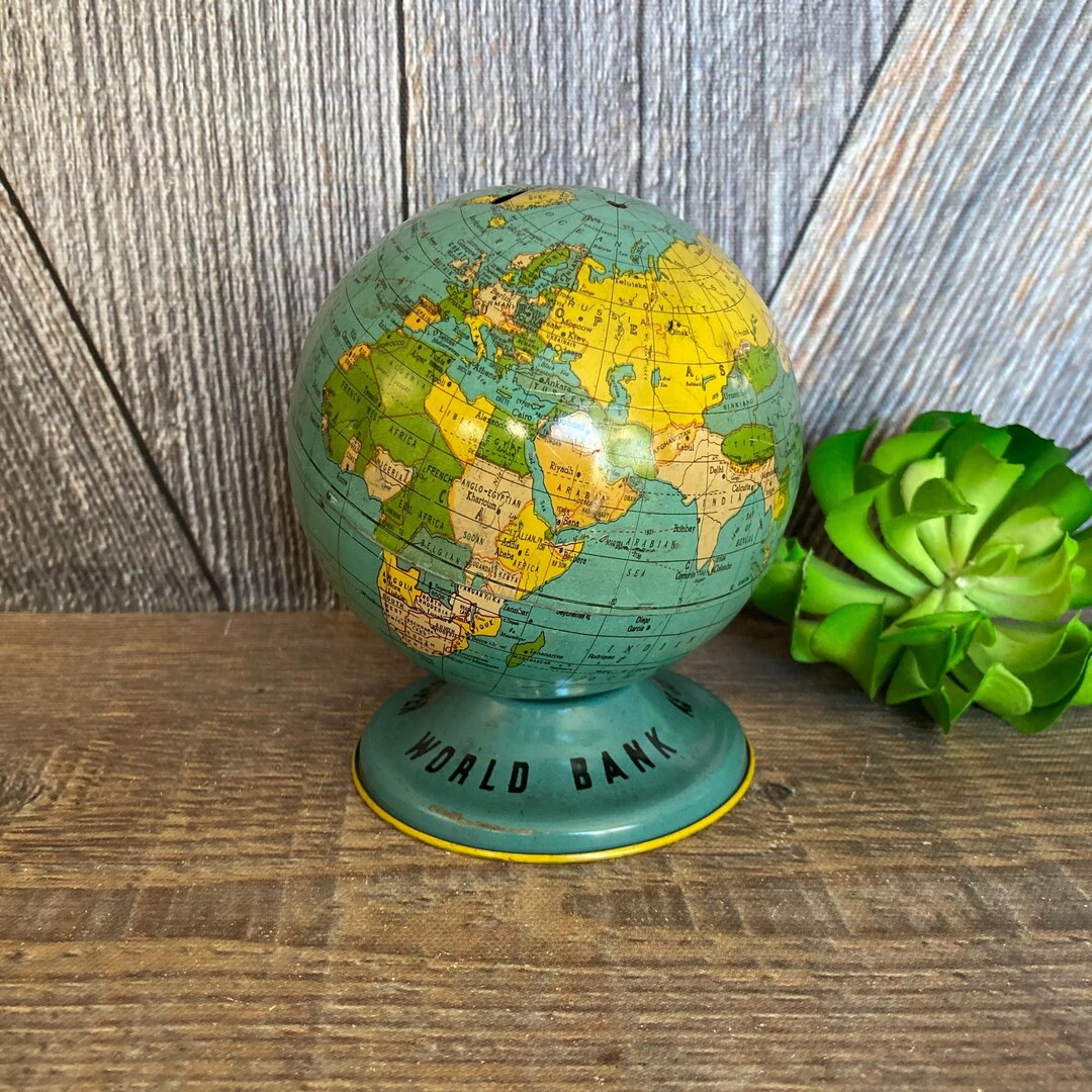 Vintage World Bank Globe Coin Piggy Bank {bryan Ohio Art Co 4.5 in ...