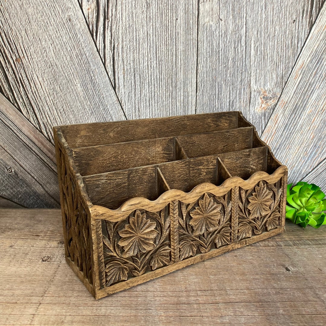 Vintage Mail Sorter Letter Organizer Wood-look Wooden Plastic Letter ...