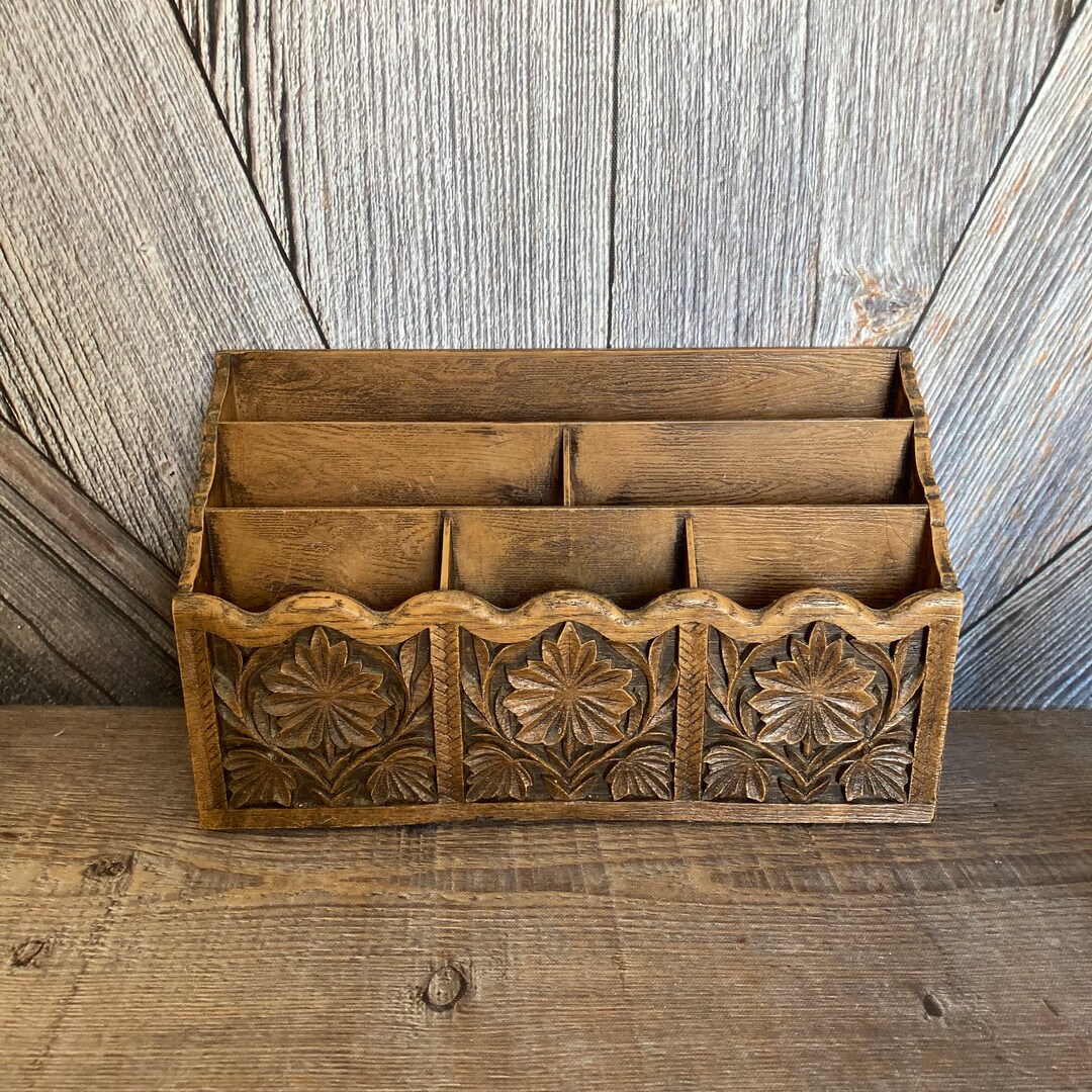 Vintage Mail Sorter Letter Organizer Wood-look Wooden Plastic Letter ...