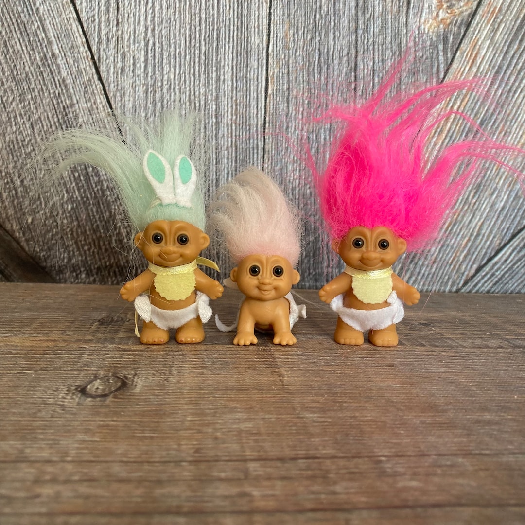 Vintage Easter Troll Dolls 3 Russ Berrie Baby Trolls Miniature 2 Inch ...