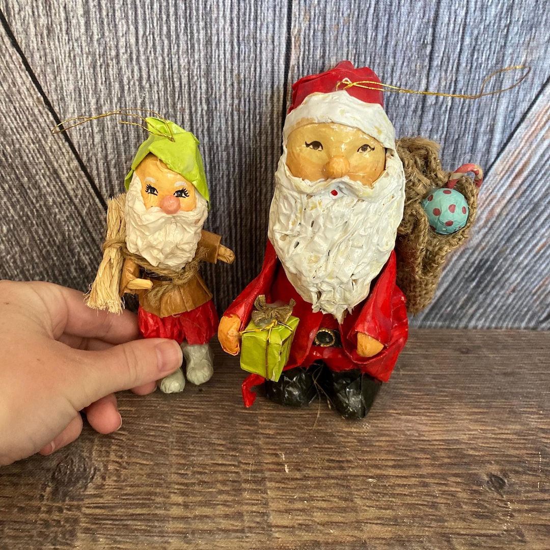 2 Vintage Papier Mache Santa Claus Decorations, Ornaments Lightweight ...