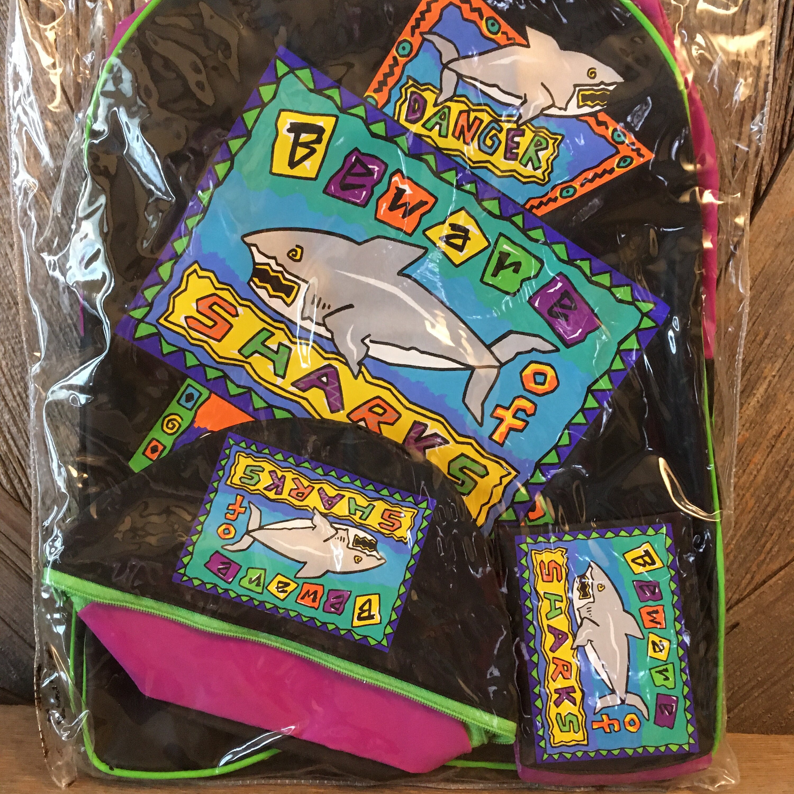 Vintage 90s Backpack 90s Beware of Sharks Kids Backpack | Etsy