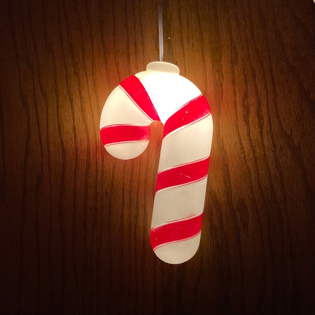 1 Vintage Candy Cane Blow Mold Christmas Light Hanging Plastic Blowmold ...