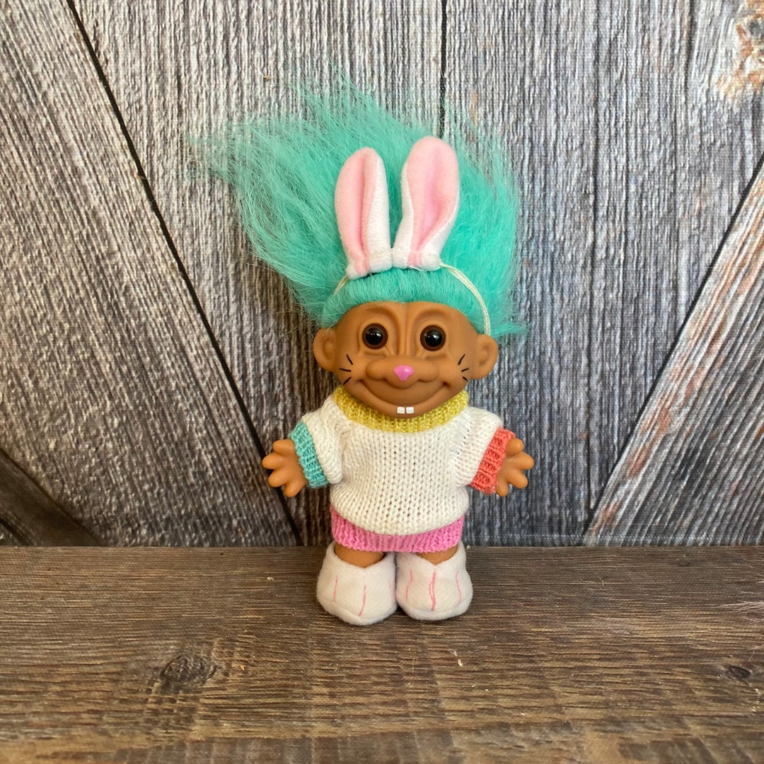 Vintage Easter Bunny Troll Doll {pastel Hair Sweater Spring Troll} Russ ...