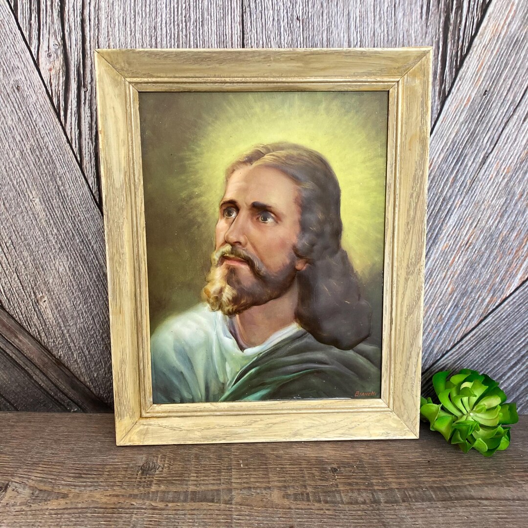 Vintage Jesus Print 3D Portrait, Bianchi Jesus Print Lithograph Nursery ...