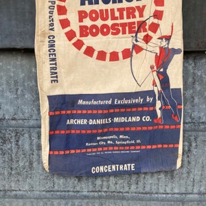 Vintage Archer Poultry Booster ADM Cotton Muslin Sack 1960s Advertising ...