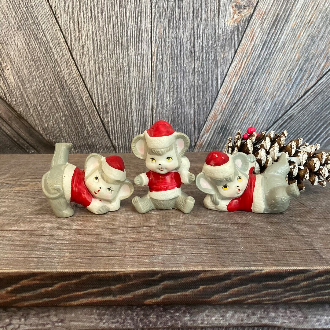3 Vintage Christmas Mice Ceramic Dressed in Santa Outfit Holiday Mouse ...