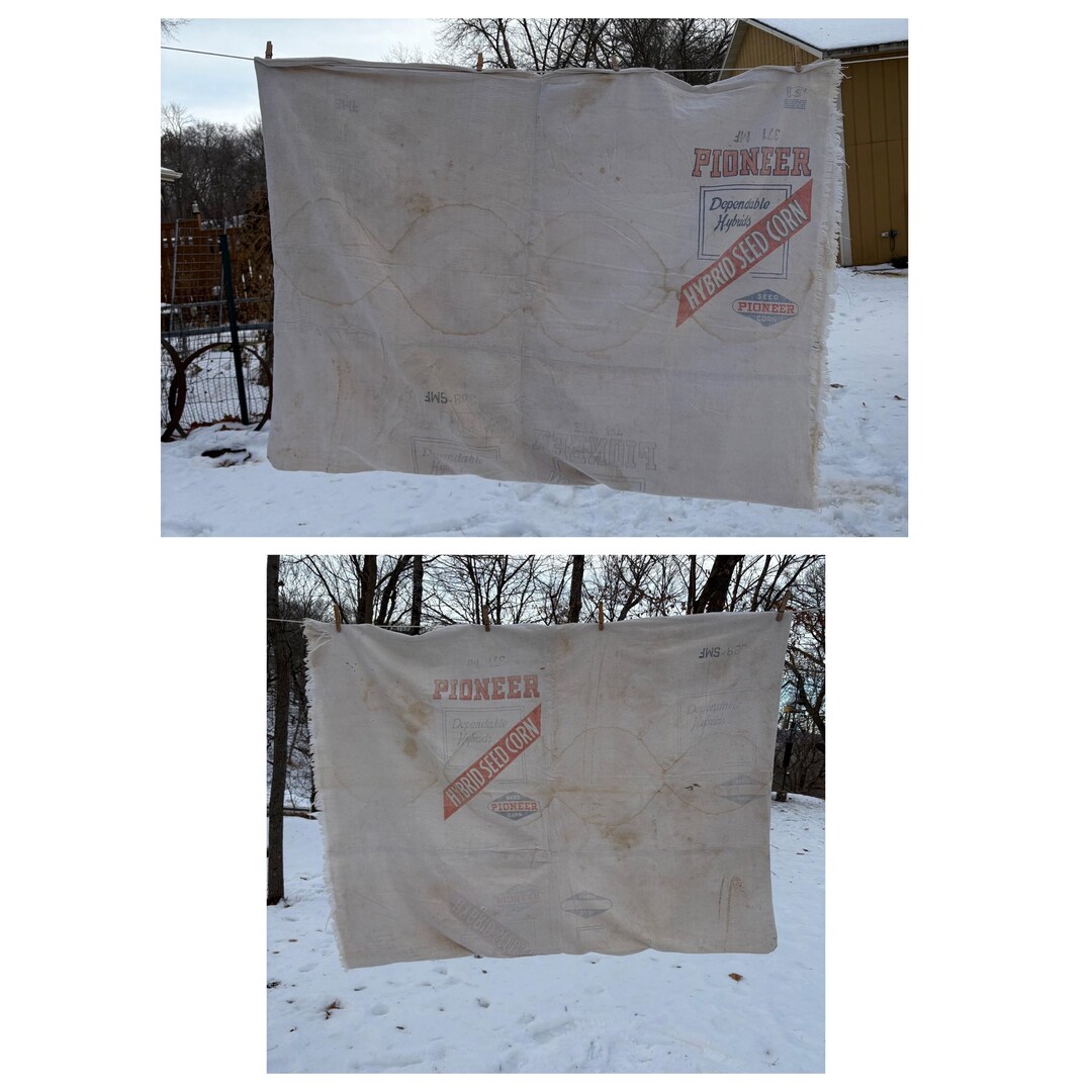 Vintage Pioneer Seed Corn Sacks Sewn Into Comforter With Top Open or ...