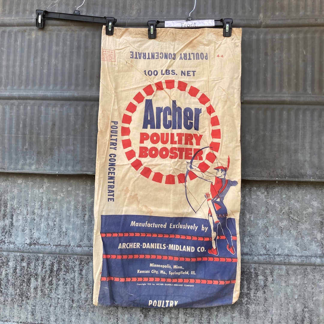 Vintage Archer Poultry Booster ADM Cotton Muslin Sack 1960s Advertising ...