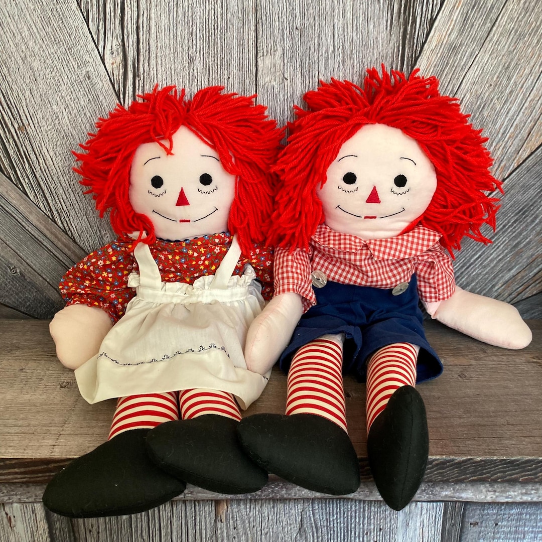 Vintage Raggedy Ann and Andy Plush Handmade Toys Red Head Cloth Rag ...