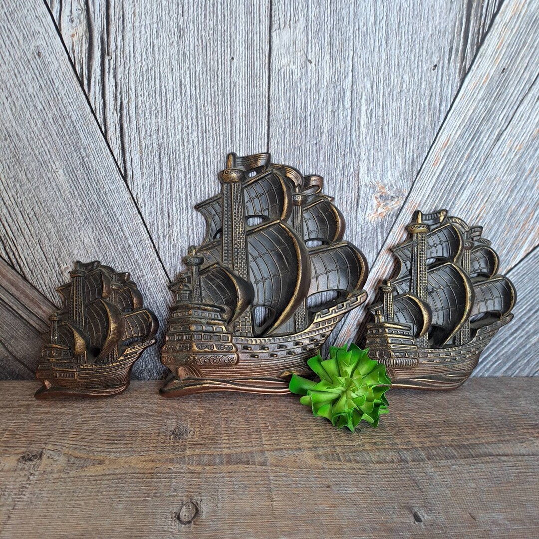 Set of 3 Sailing Ships for Bathroom, Den, Man Cave, Nautical, Coastal ...
