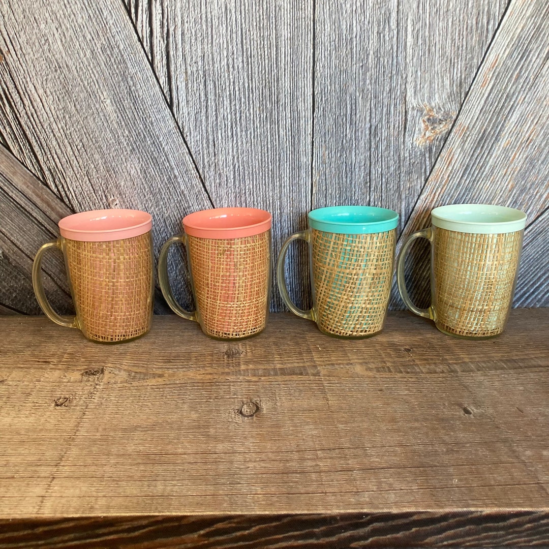 4 Vintage Raffiaware Mallory Randall MCM Melamine Plastic Mugs, Tiki ...