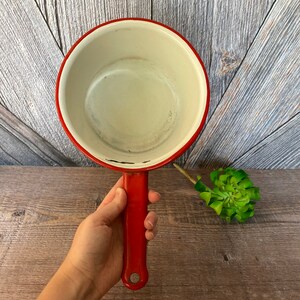 Vintage Enamel Pot Pan 7 Inch Pot Bowl W/ Handle Enamelware Basin Herbs ...