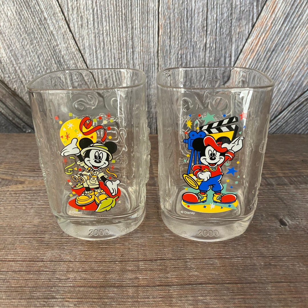2 Vintage Mickey Mouse Glass Cup disney Glass Mickey Mouse Glasses 2000 ...