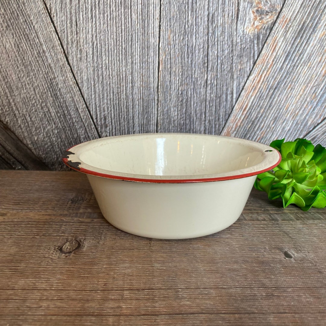 Vintage Enamel Small 7.5 Inch Bowl {enamelware Basin Indoor Garden ...