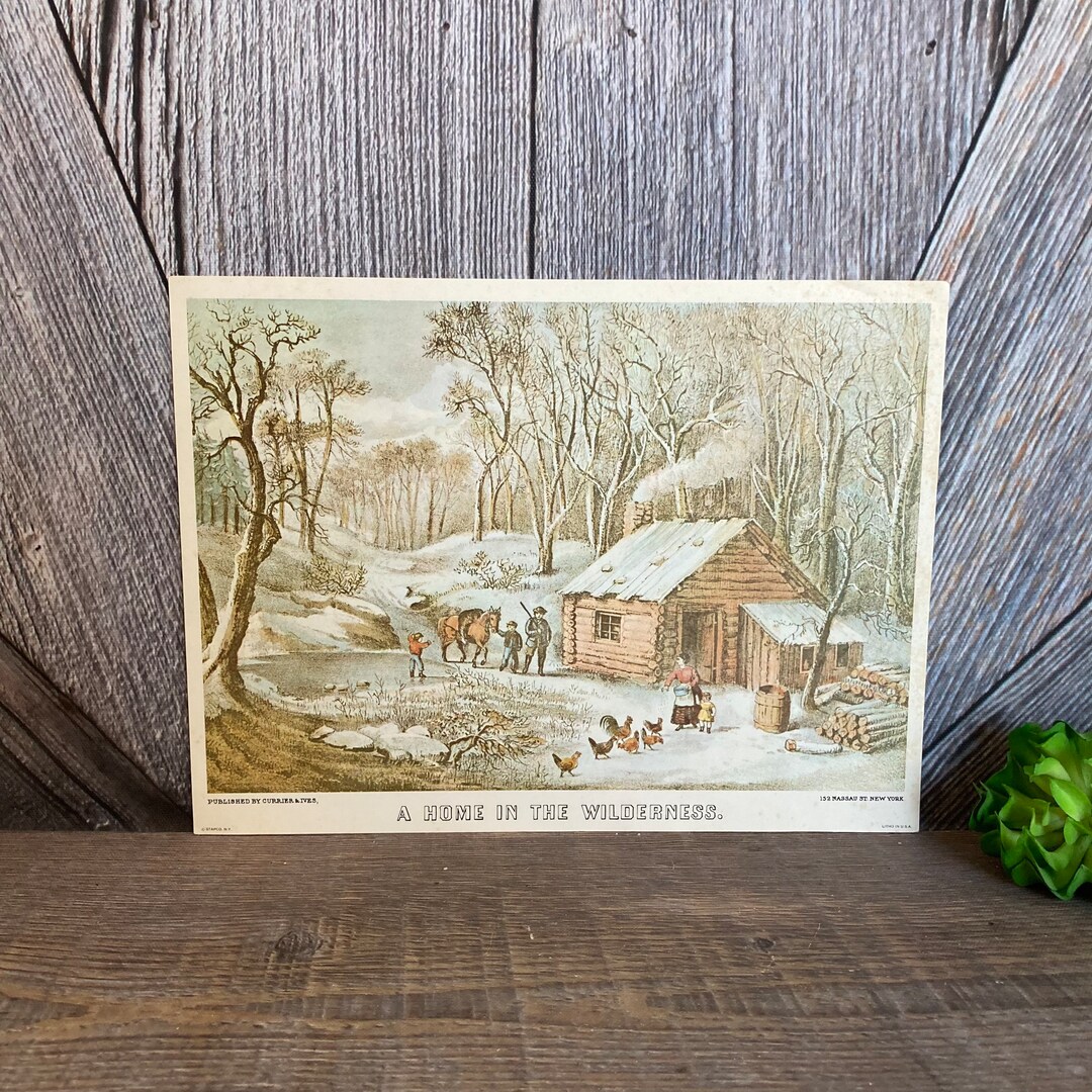 Vintage Log Cabin Print American Homestead A Home in the Wilderness ...