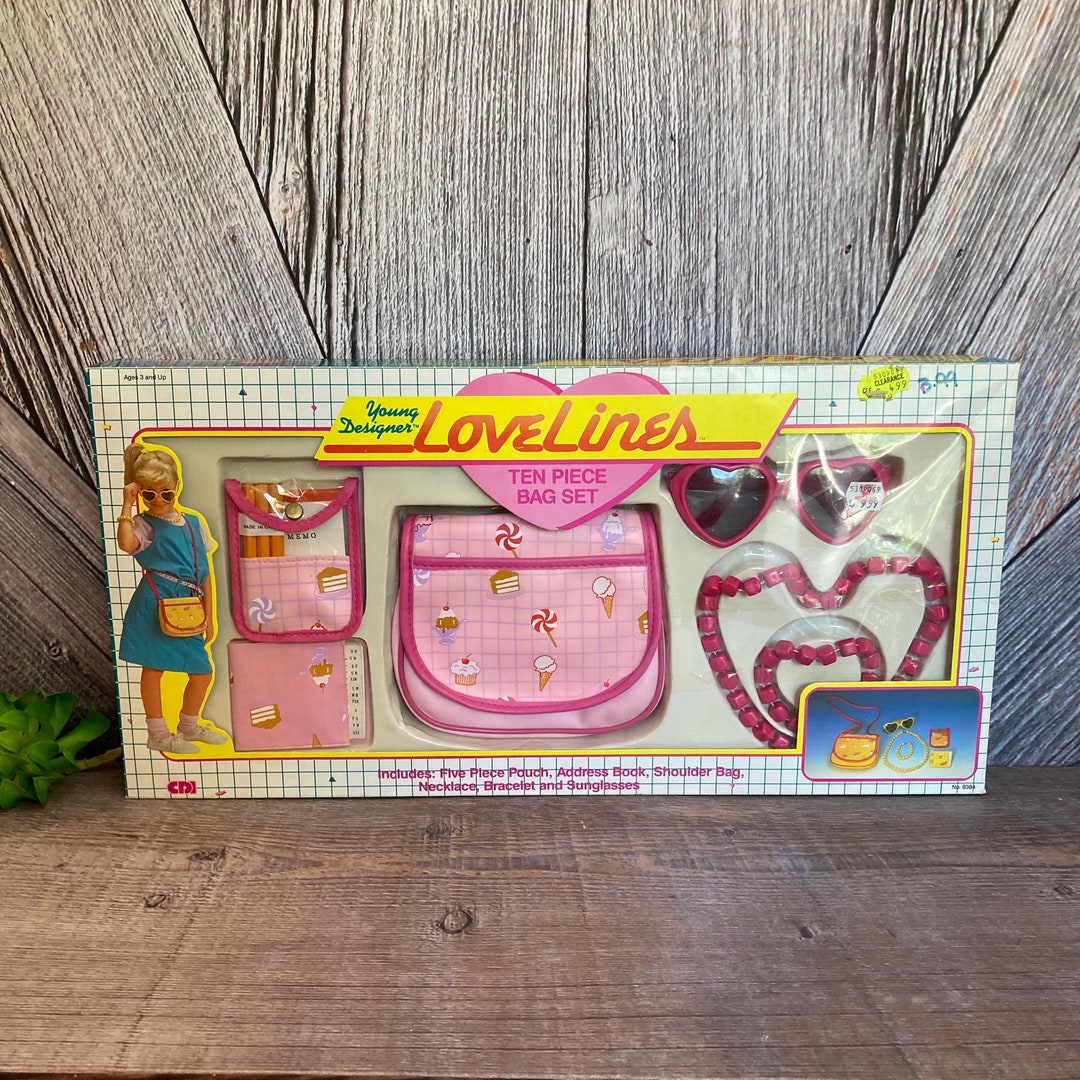 Vintage Kids 10 Piece Bag Set Plastic Pink Purse Little Girl Dress up ...