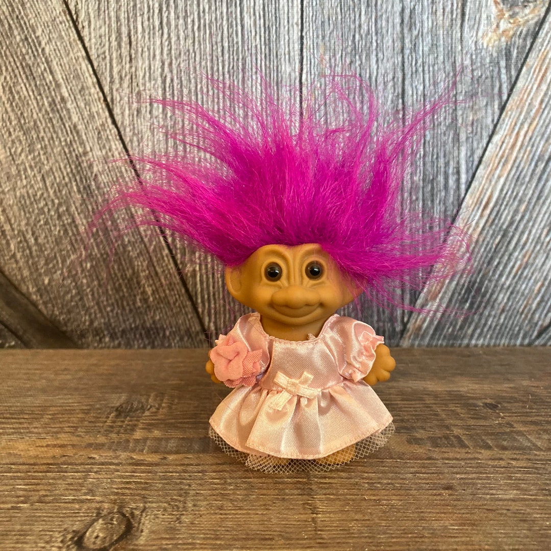 Vintage Flower Girl Troll Doll {wedding Troll With Pink Hair} Russ ...