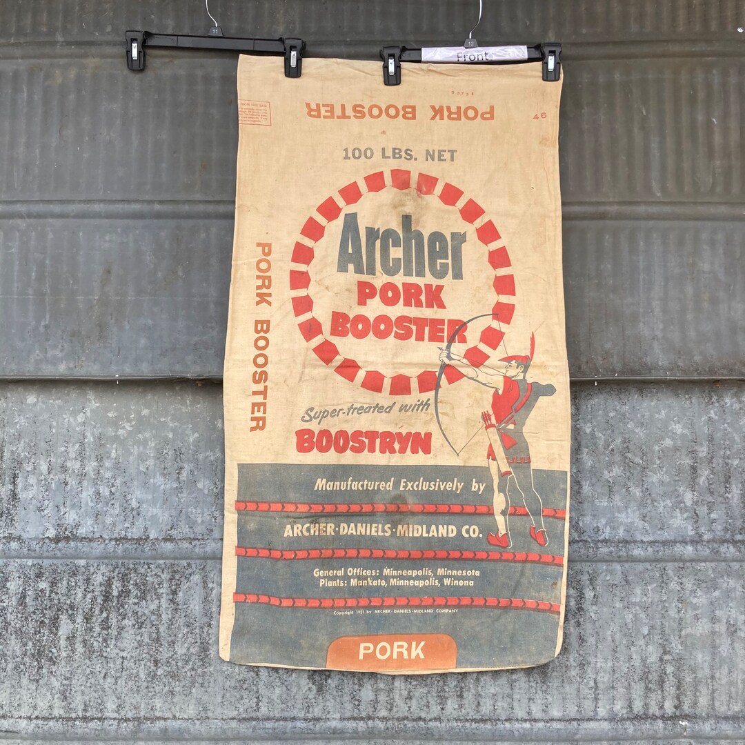Vintage Archer Pork Booster ADM Cotton Muslin Sack 1960s Advertising ...