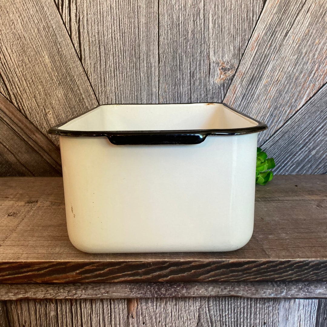 Vintage Enamel Bin Pan Fruit Crisper Drawer Enamelware Rectangular ...