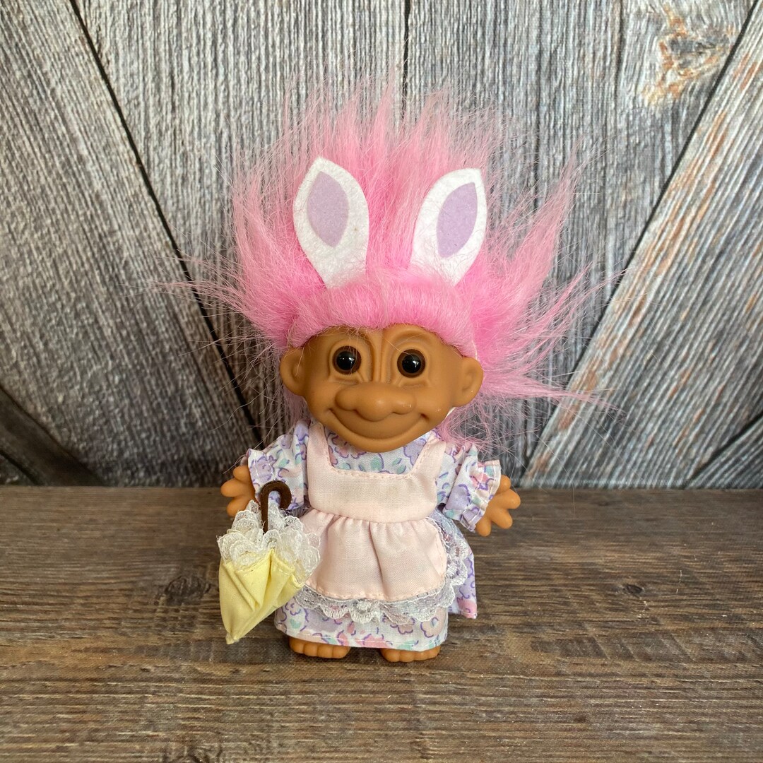 Vintage Easter Bunny Troll Doll {umbrella Bo Peep Rabbit Ears Hair ...