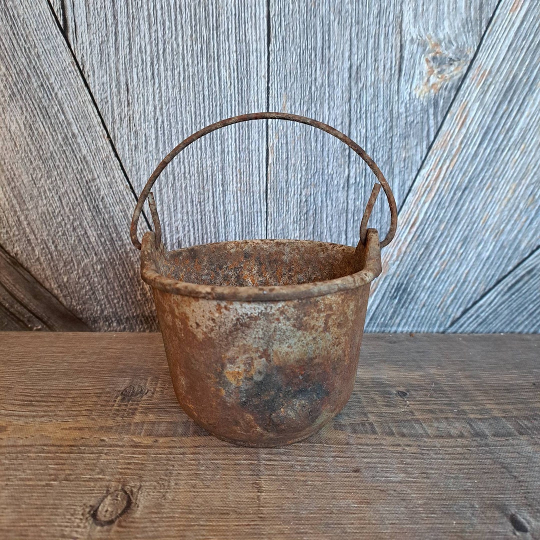 Vintage Cast Iron Crucible, Smelting Pot, Melting Pot, Glue Pot, Rustic ...
