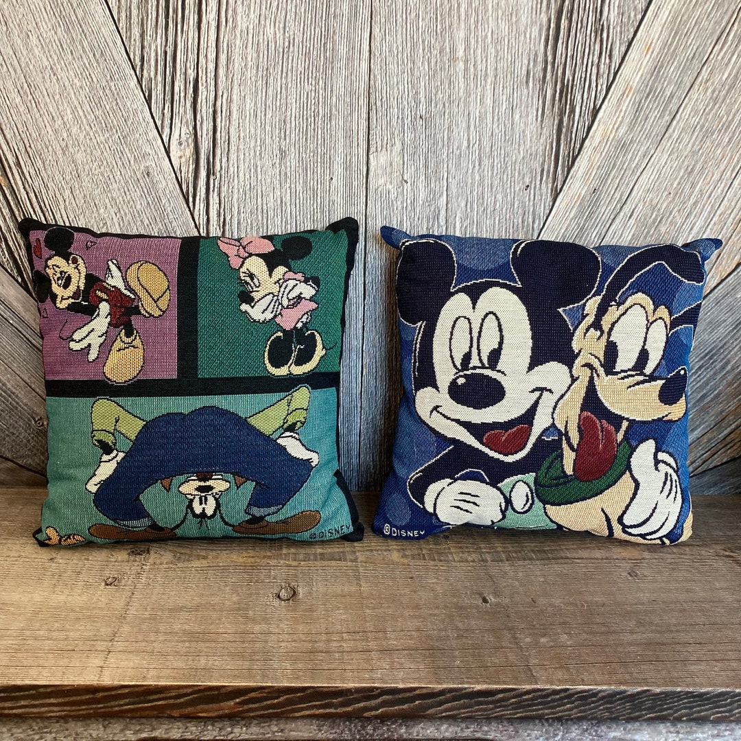 2 Vintage Disney Pillows, Mickey Mouse and Friends Woven Pillows From ...