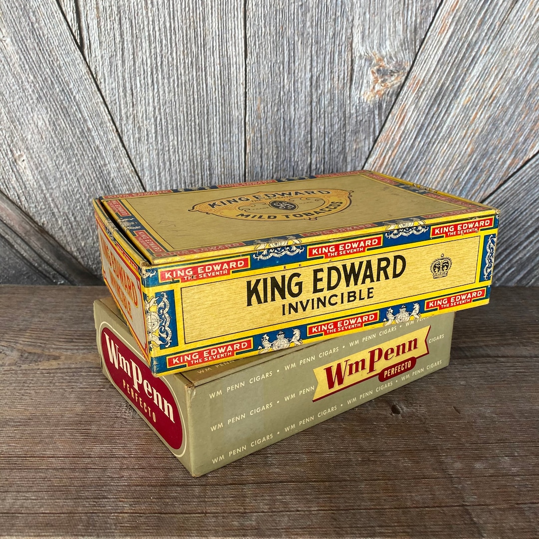 2 Vintage Cigar Boxes Wooden Vintage Authentic Cigar Box imperial King ...