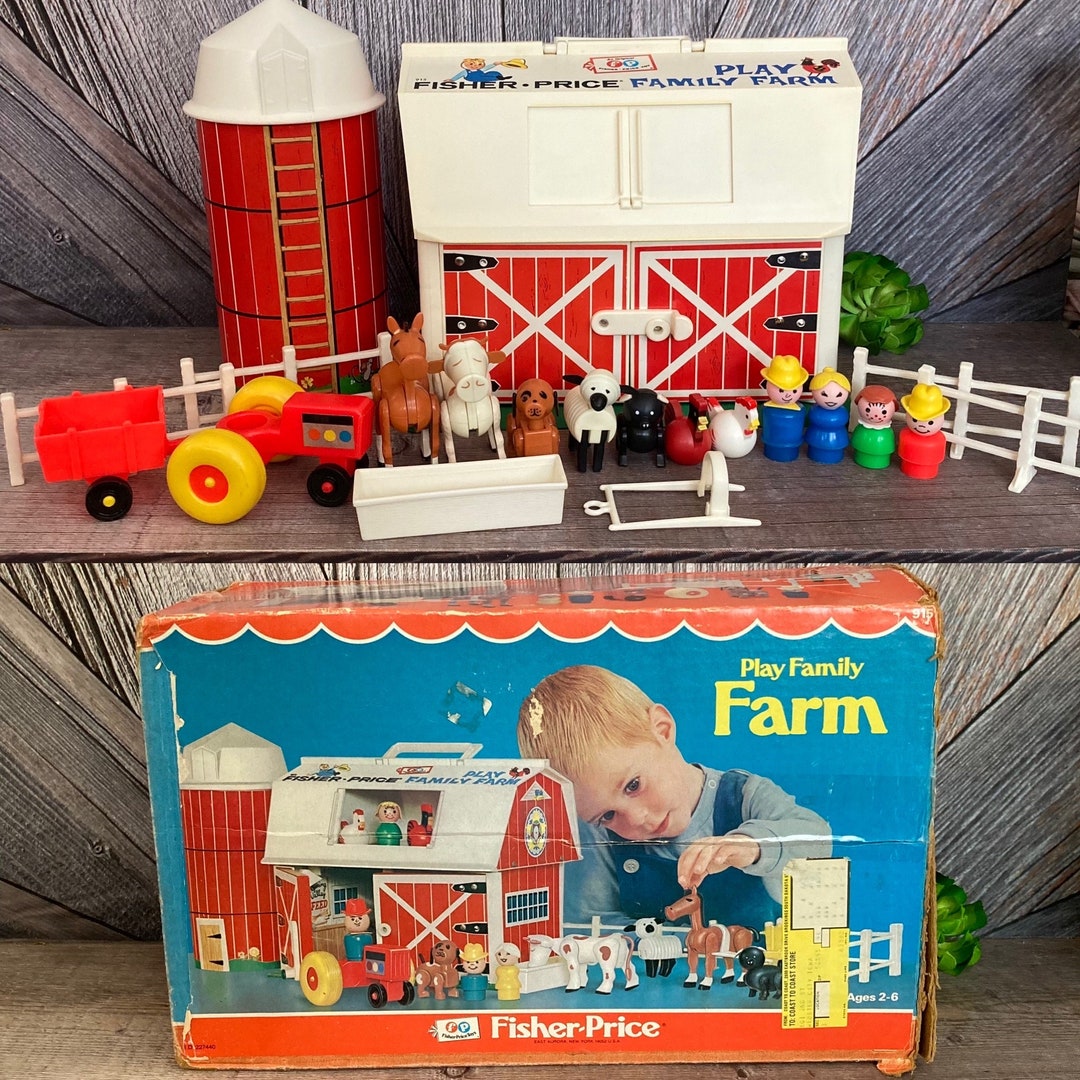 Vintage Fisher Price Little People Barn COMPLETE W Box play Family Barn ...
