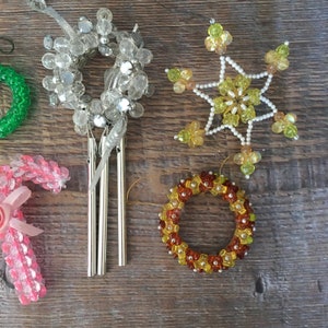 6 Vintage Christmas Ornaments handmade Christmas Beaded Propeller Beads ...