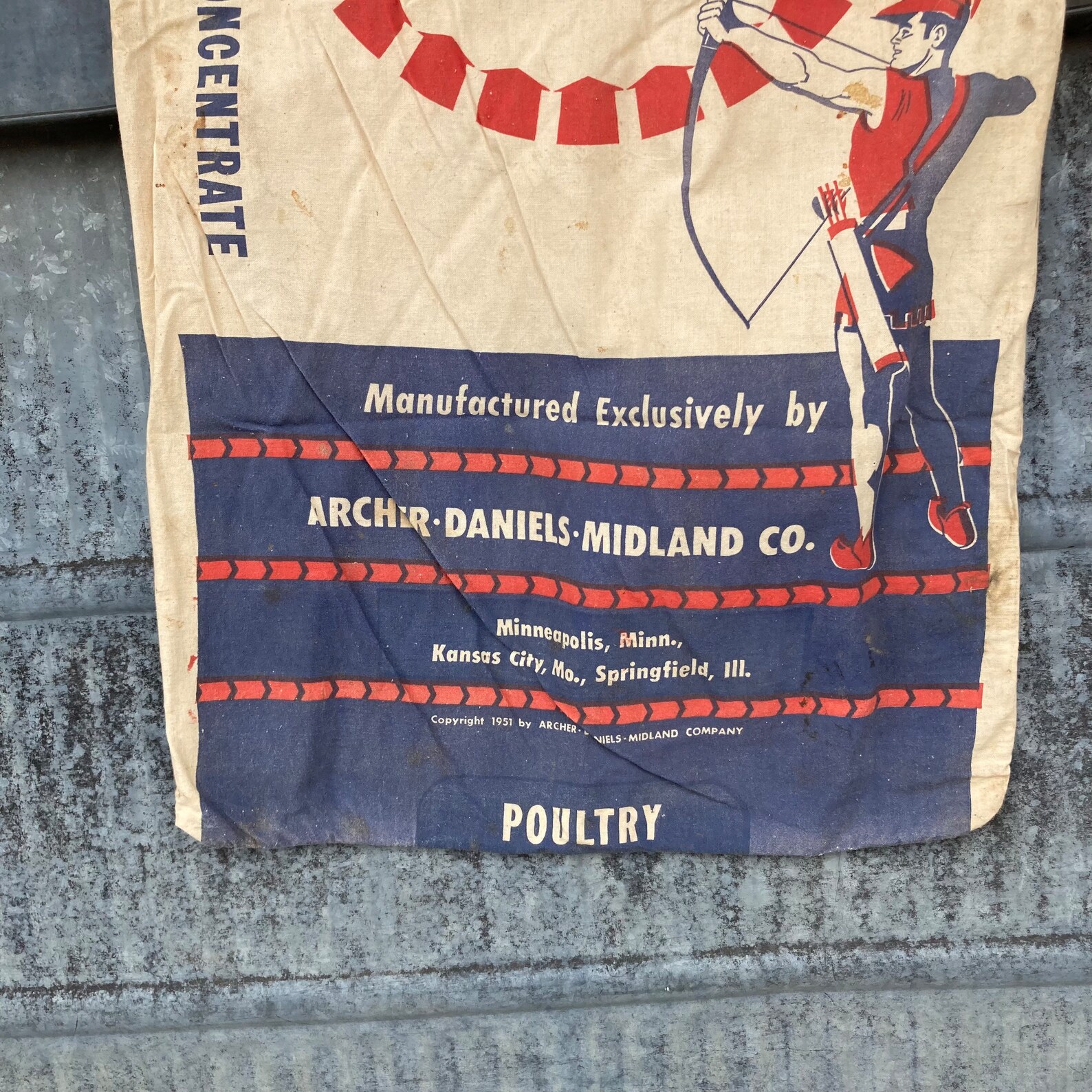 Vintage Archer Poultry Booster ADM Cotton Muslin Sack 1960s Advertising ...