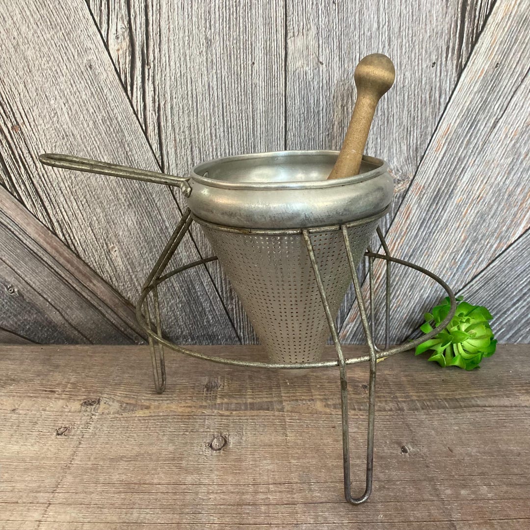 Vintage Strainer Sieve With Pestle Can Canning Applesauce 3 Piece Wood ...