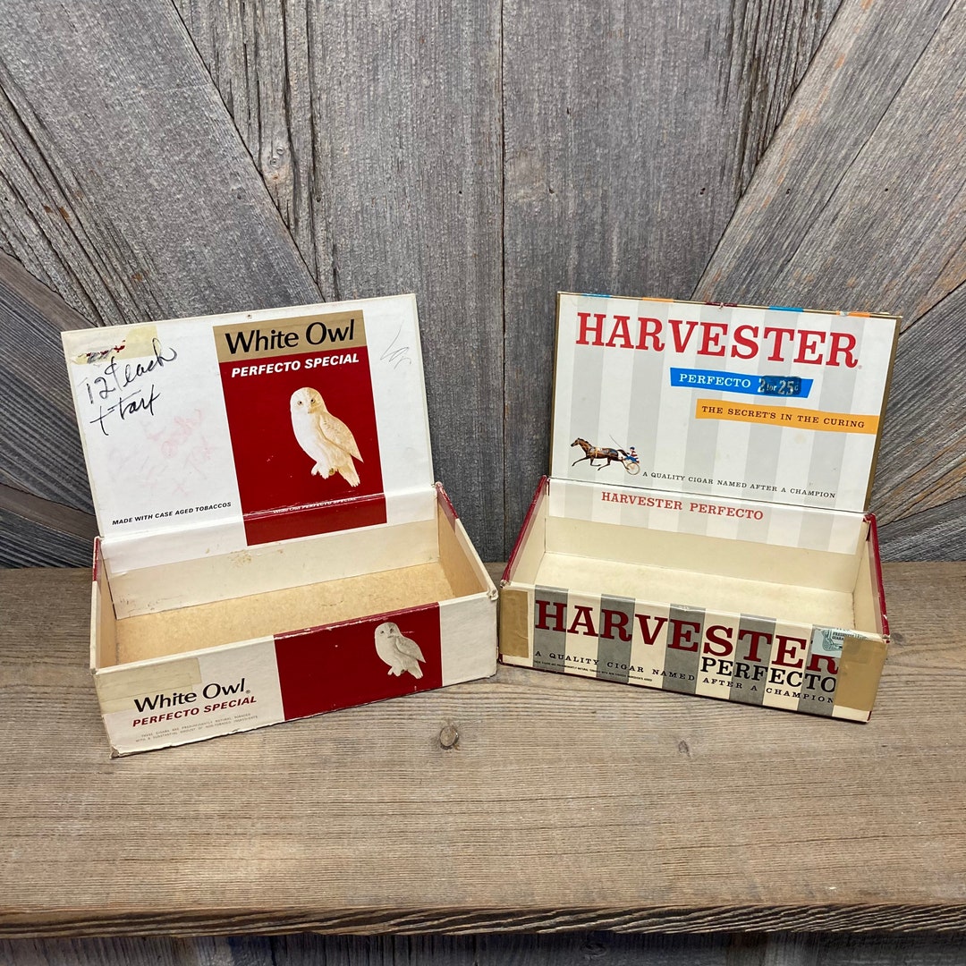 2 Vintage Cigar Boxes Authentic Cigar Box {harvester Perfecto White Owl ...