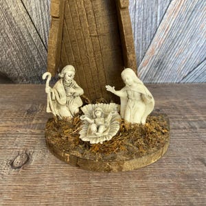 Vintage Christmas Nativity 3 Figure Set Nativity Scene Wooden Stable ...