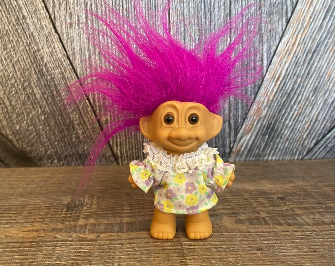 Vintage Flower Girl Troll Doll {wedding Troll With Pink Hair} Russ ...