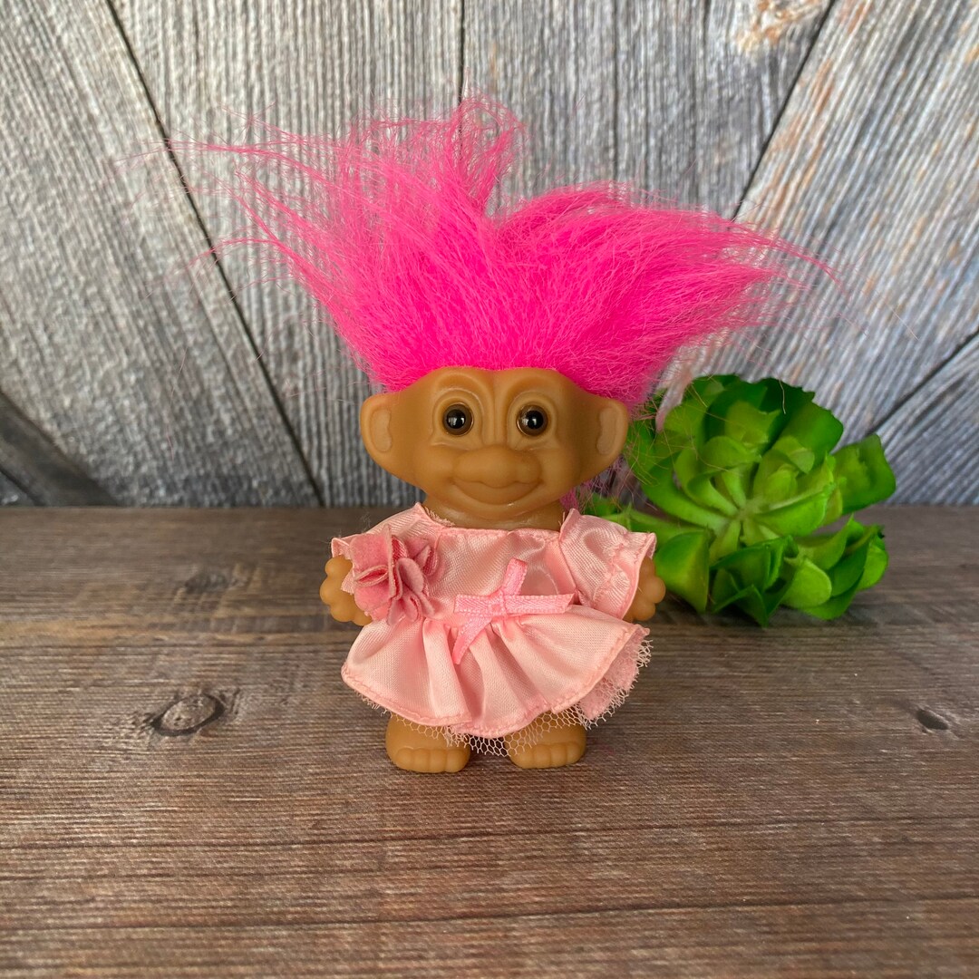 Vintage Flower Girl Troll Doll wedding Troll With Pink Hair Russ Berrie ...