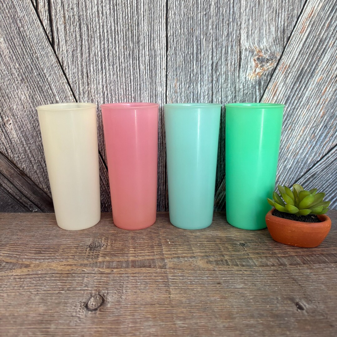 4 Vintage Tupperware Tumblers Cups Glasses Plastic Tupper Ware Storage ...
