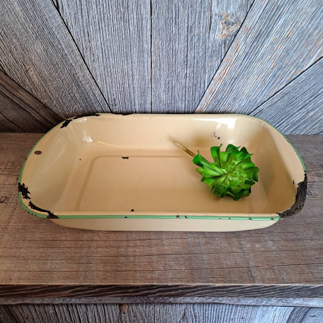 Vintage Enamel Pan Rectangular Indoor Garden Prepper Planter Vegetables ...