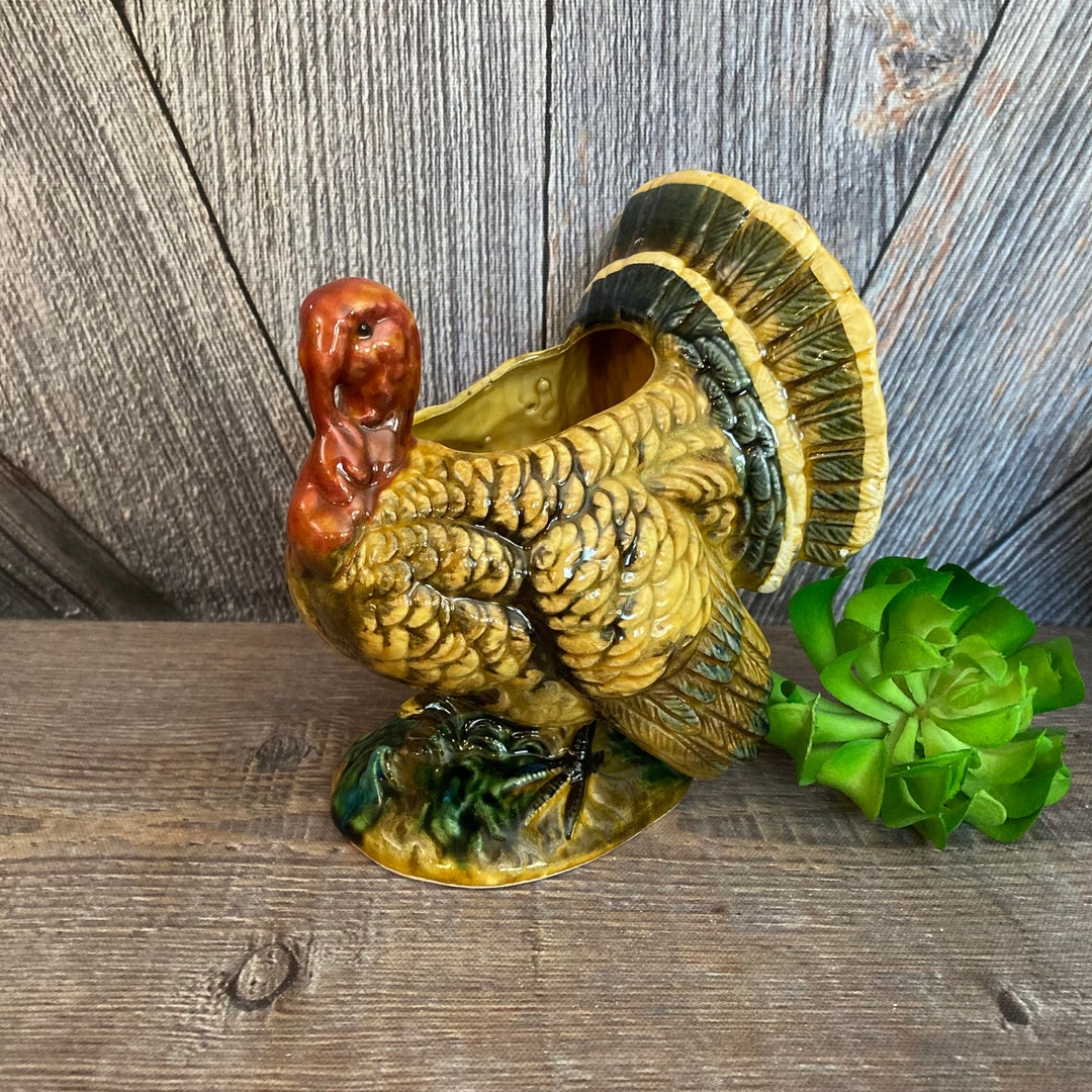 Vintage Ceramic Turkey Planter thanksgiving Centerpiece Fall - Etsy