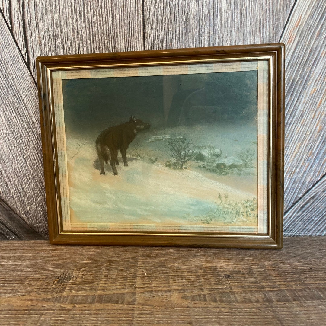 Vintage Lone Wolf Oil Pastel Picture handmade Chalk Mana - Etsy