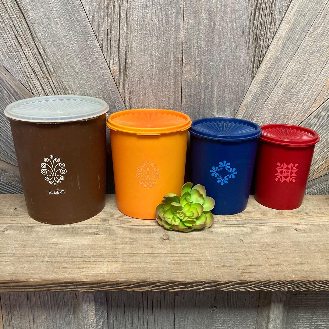 Vintage Tupperware Canister Set Plastic Round Mixed Colors Rainbow ...