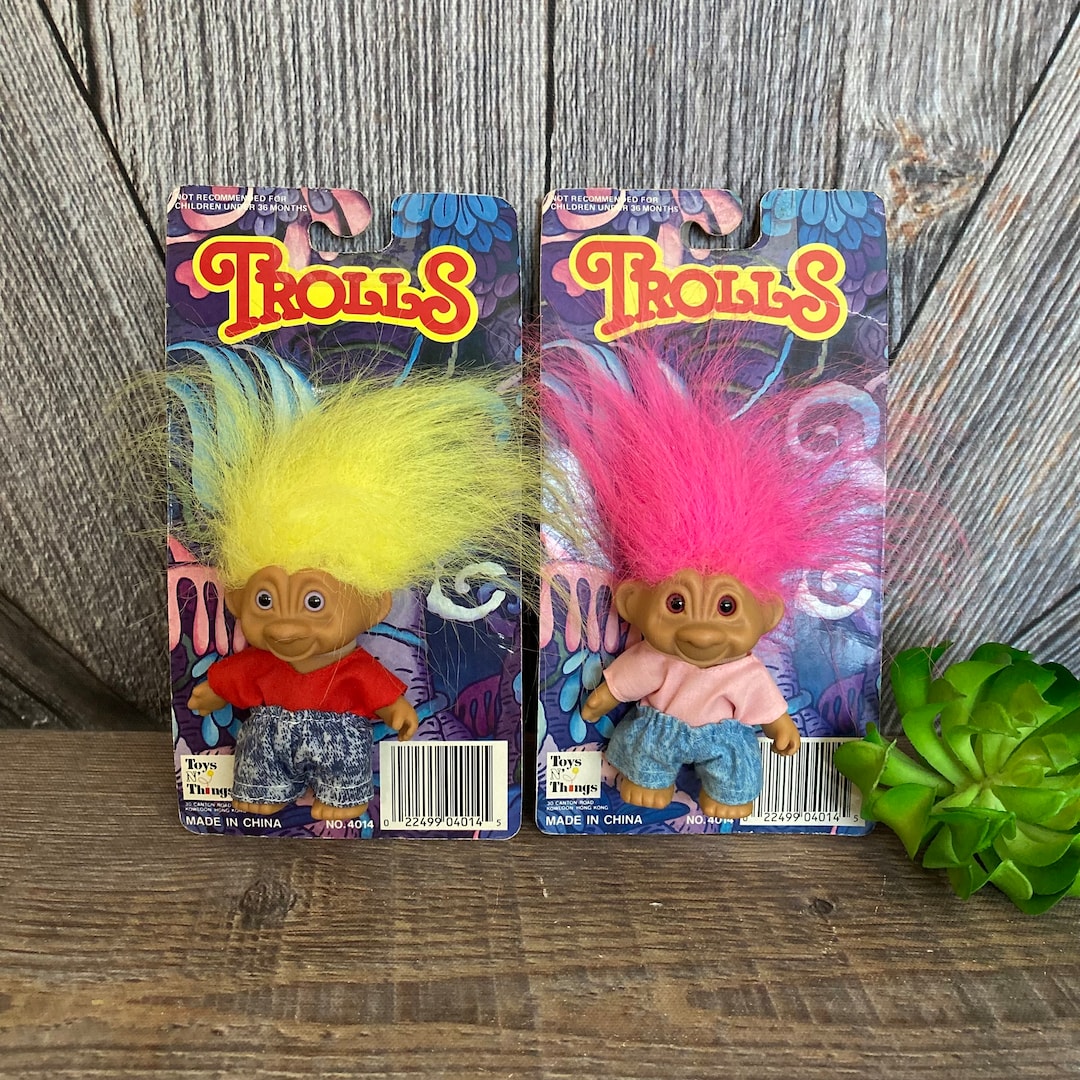 2 Vintage Trolls Dolls on Original Cards. Vintage Dressed Toys N ...