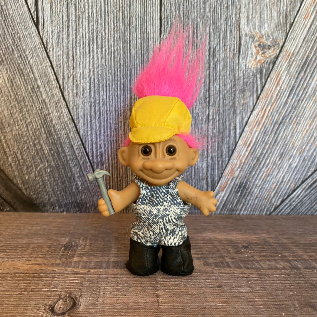 Vintage Construction Worker Troll {pink Hair} Russ Berrie {contractor ...