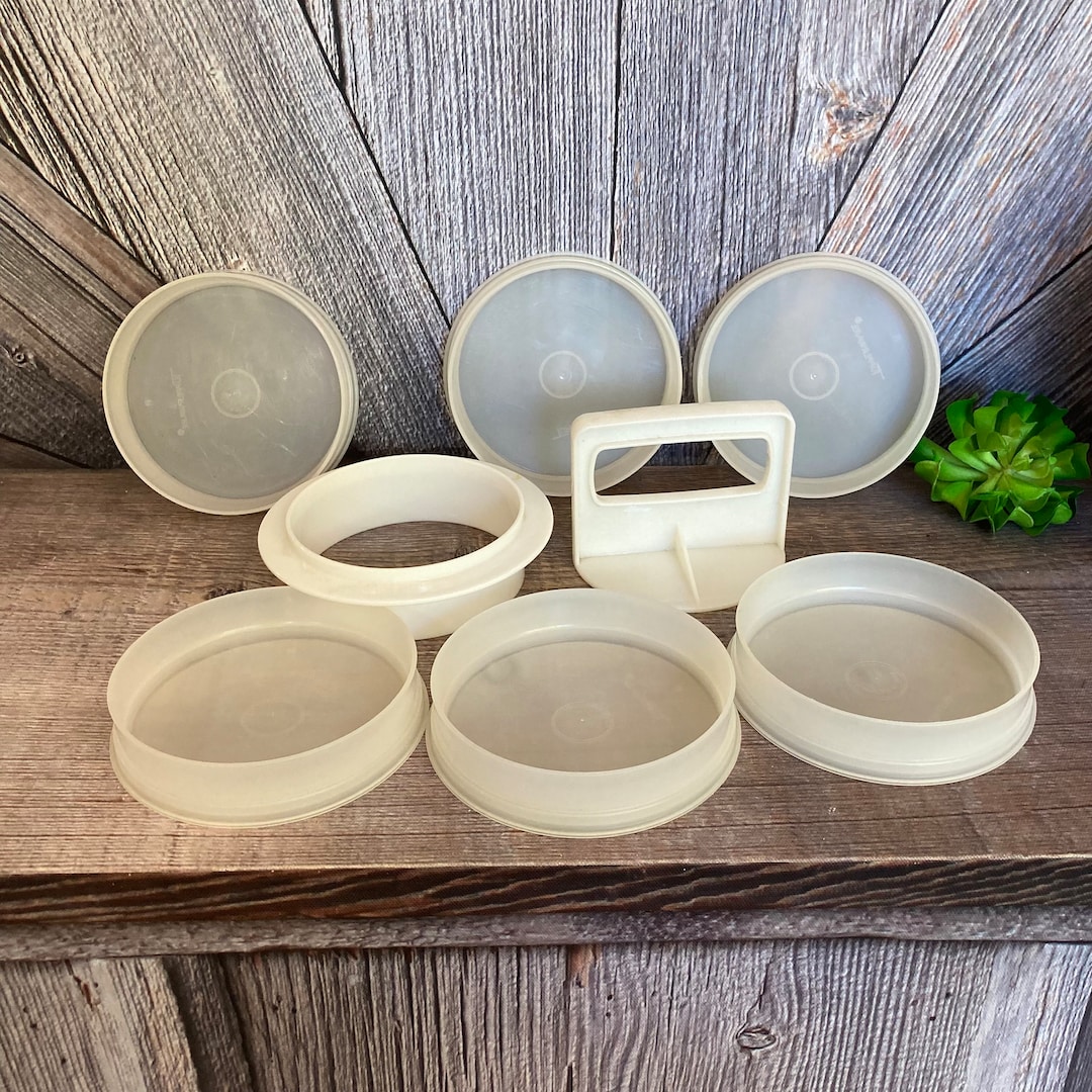 Vintage Tupperware Hamburger Press Keeper Set Clear Quarter Third Pound ...
